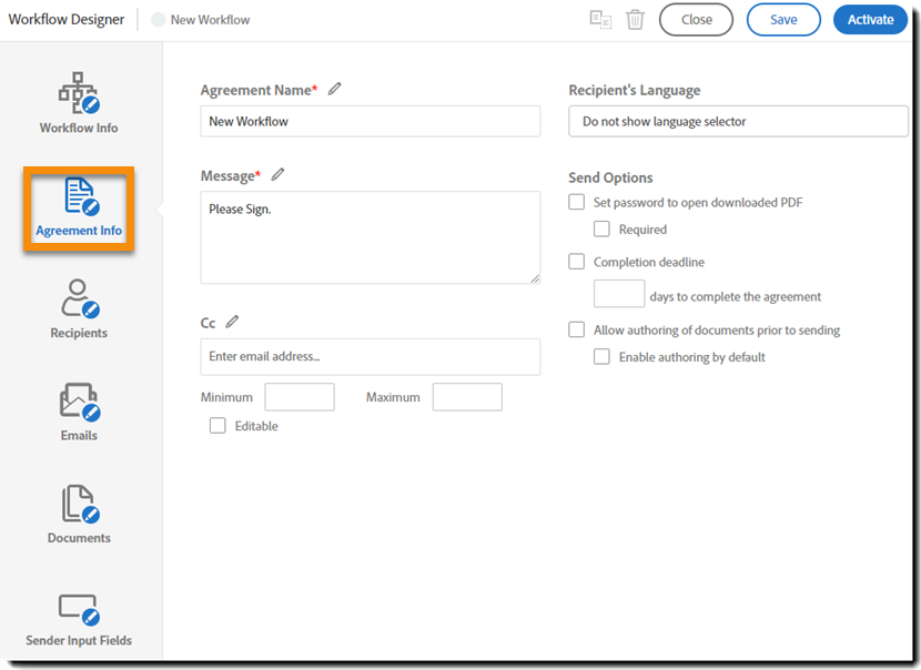 Configure a new sending workflow